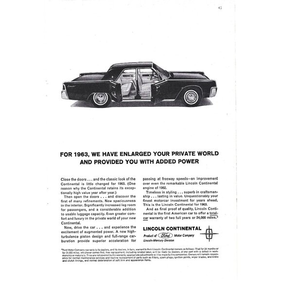 Art | 1968 Lincoln Continental Ford Motor Company Advert 196s Vintage ...